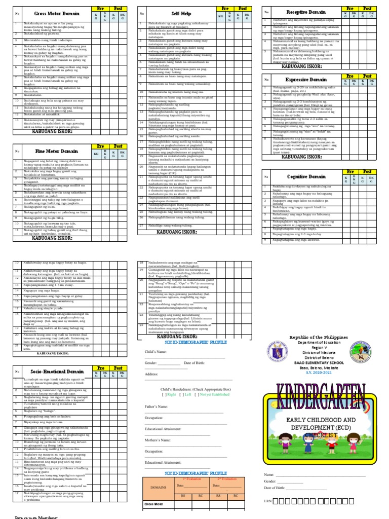 ECCD Checklist KINDERGARTEN | PDF