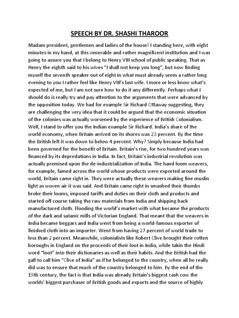 Shashi Tharoor Speech | PDF | United Kingdom | Colonialism