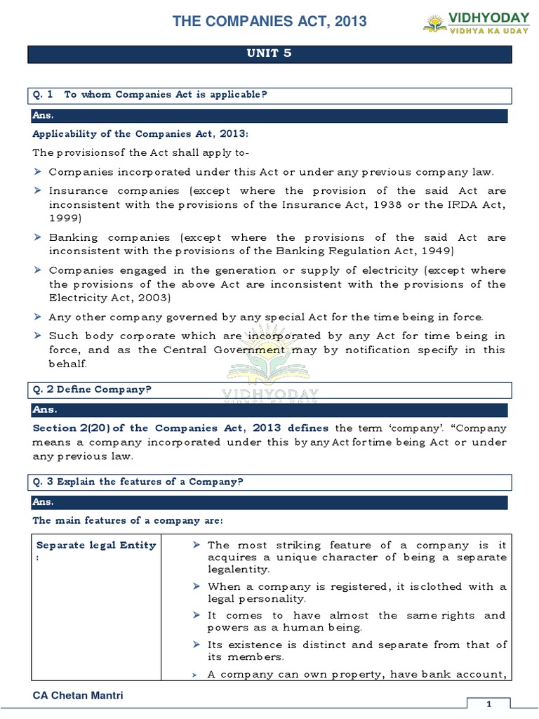 Company Act Notes For Ca Foundation | PDF | Piercing The Corporate Veil ...
