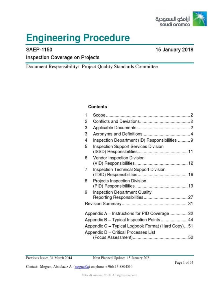 SAEP-1150 Inspection Coverage On Projects | PDF | Nondestructive ...