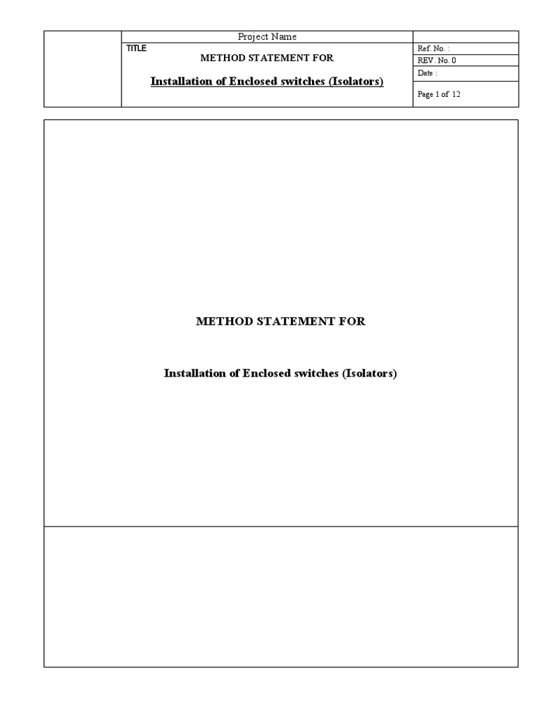 Method Statement For Installation of Enclosed Switches Isolators | PDF ...