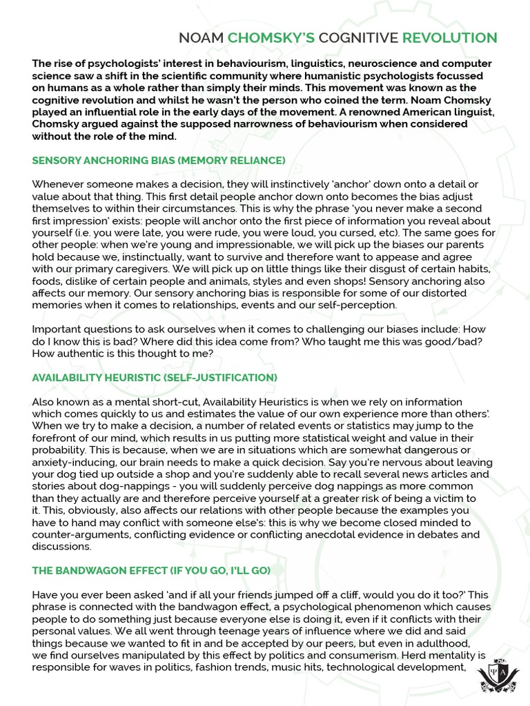 Noam Chomsky's Cognitive Revolution | PDF | Bias | Mind