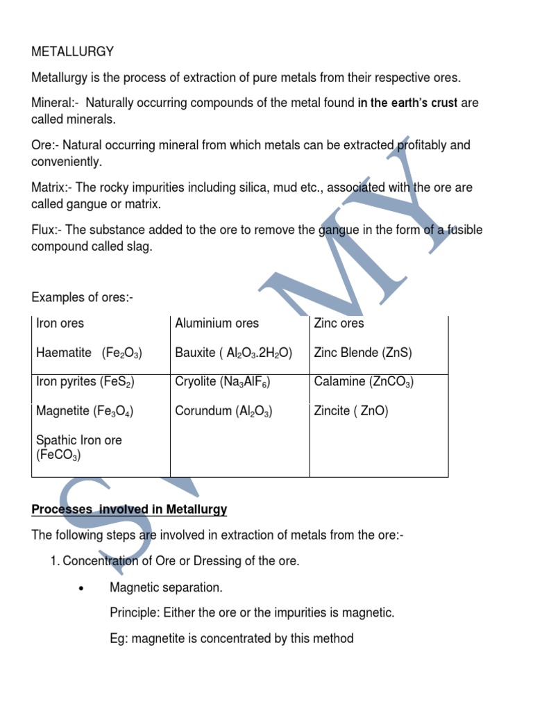 METALLURGY Notes | PDF | Aluminium | Aluminium Oxide