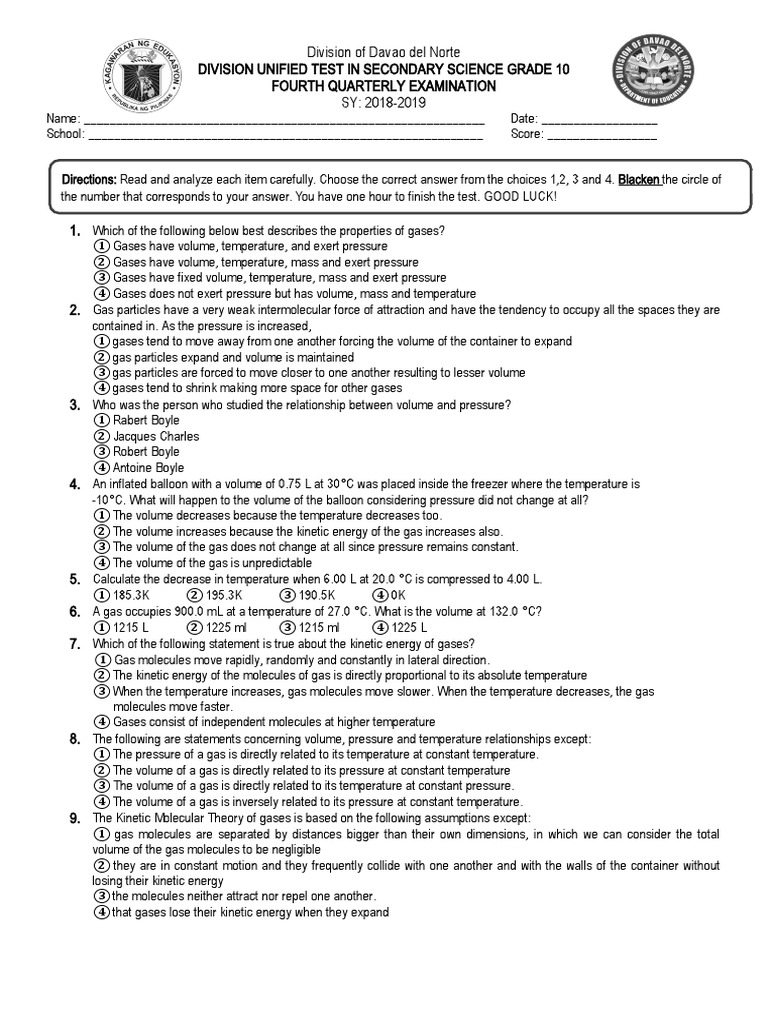 Science Grade 10 | PDF | Gases | Reaction Rate