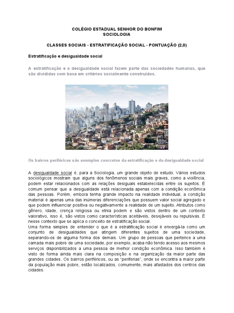 CLASSES SOCIAIS - ESTRATIFICAÇÃO SOCIAL | PDF | Sociologia ...