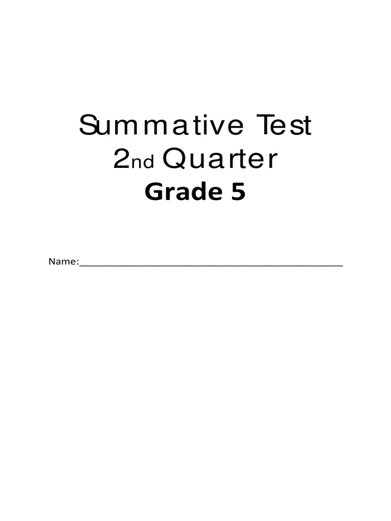 Summative Test Grade 5 2nd Quarter No English and MAPEH Music Health ...