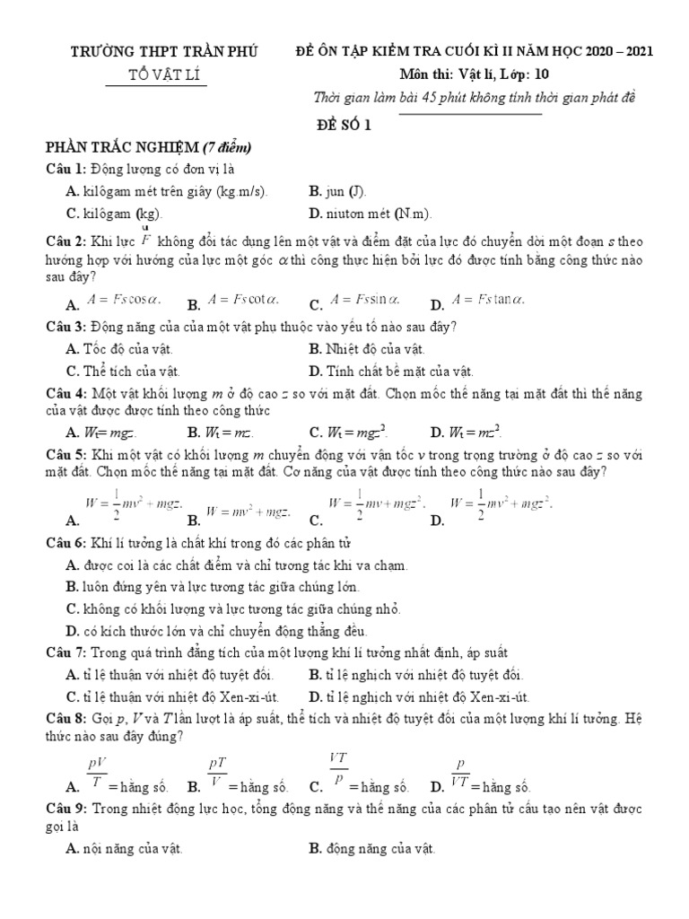 De Cuong On Tap Hkii Vl10 2021 | PDF