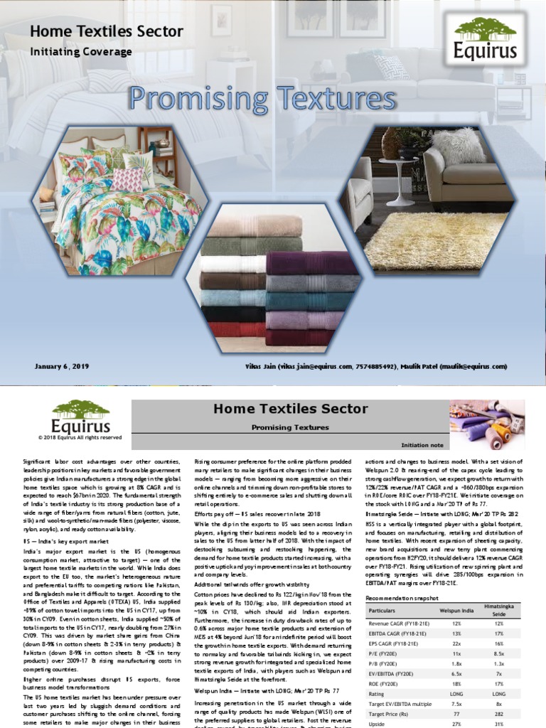 Equirus - Welspun India - Initiation | PDF | Cotton | Textile Industry