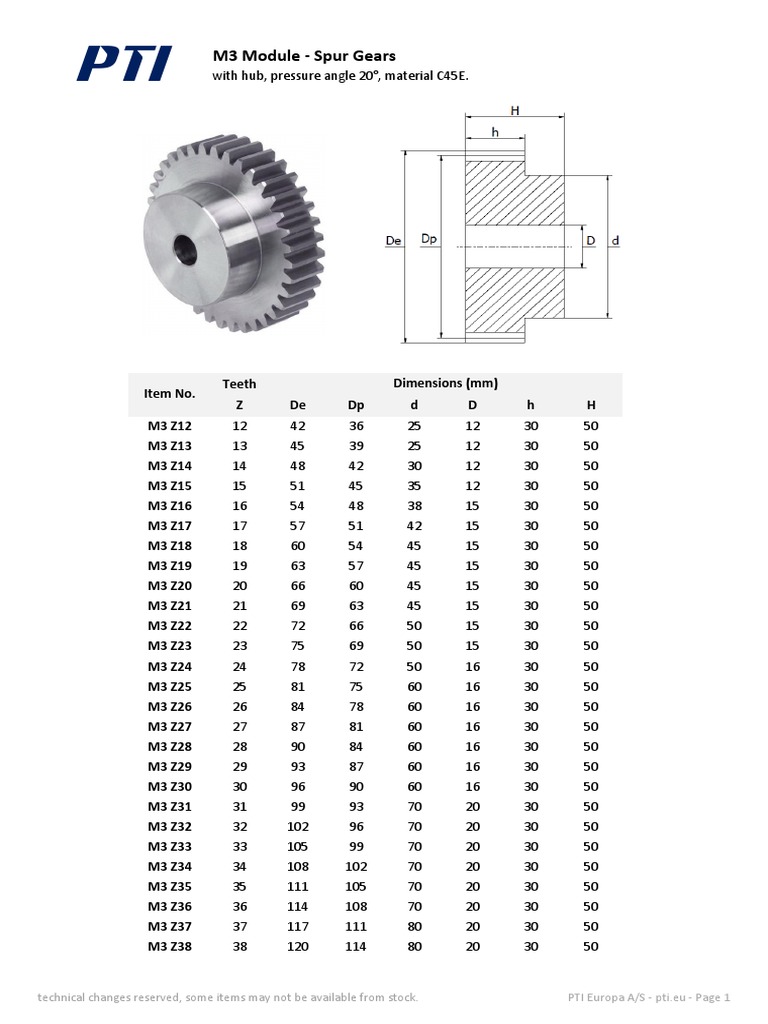 M3 Module - Spur Gears: Technical Changes Reserved, Some Items May Not ...