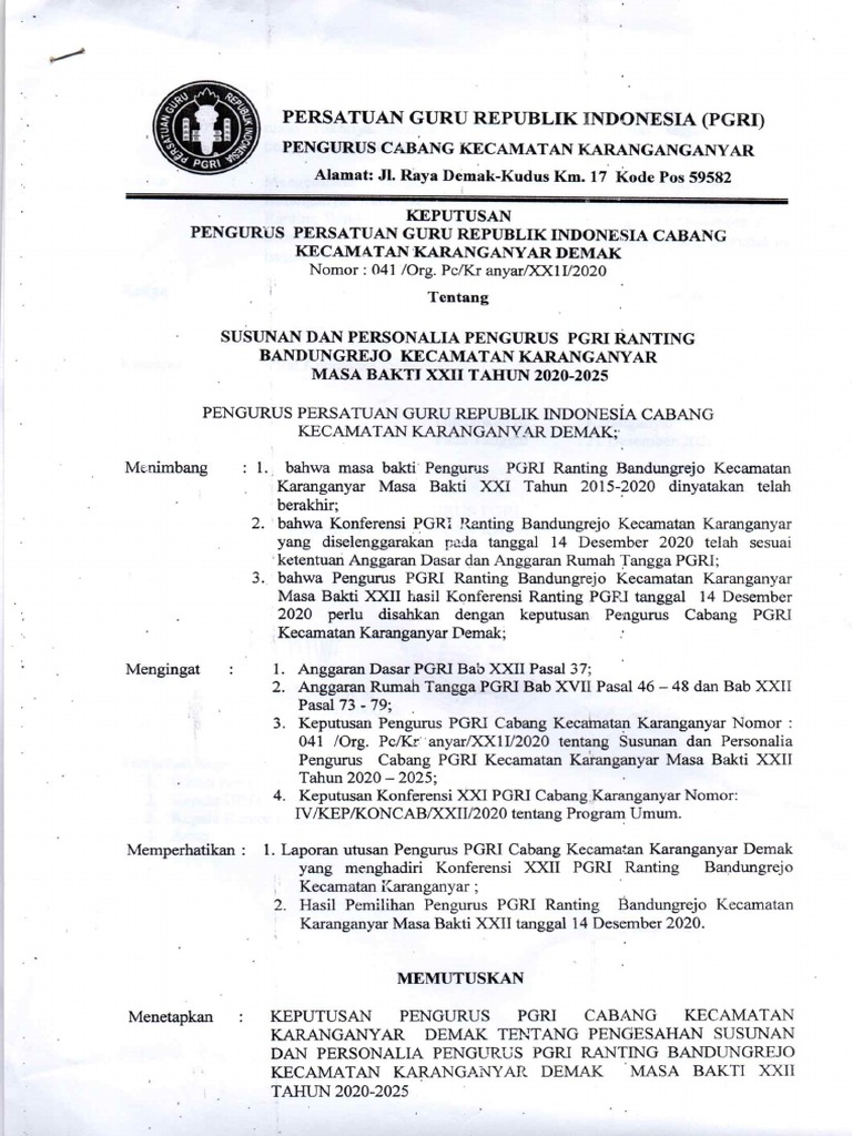 SK Ketua PGRI Ranting | PDF SK Ketua PGRI Ranting | PDF