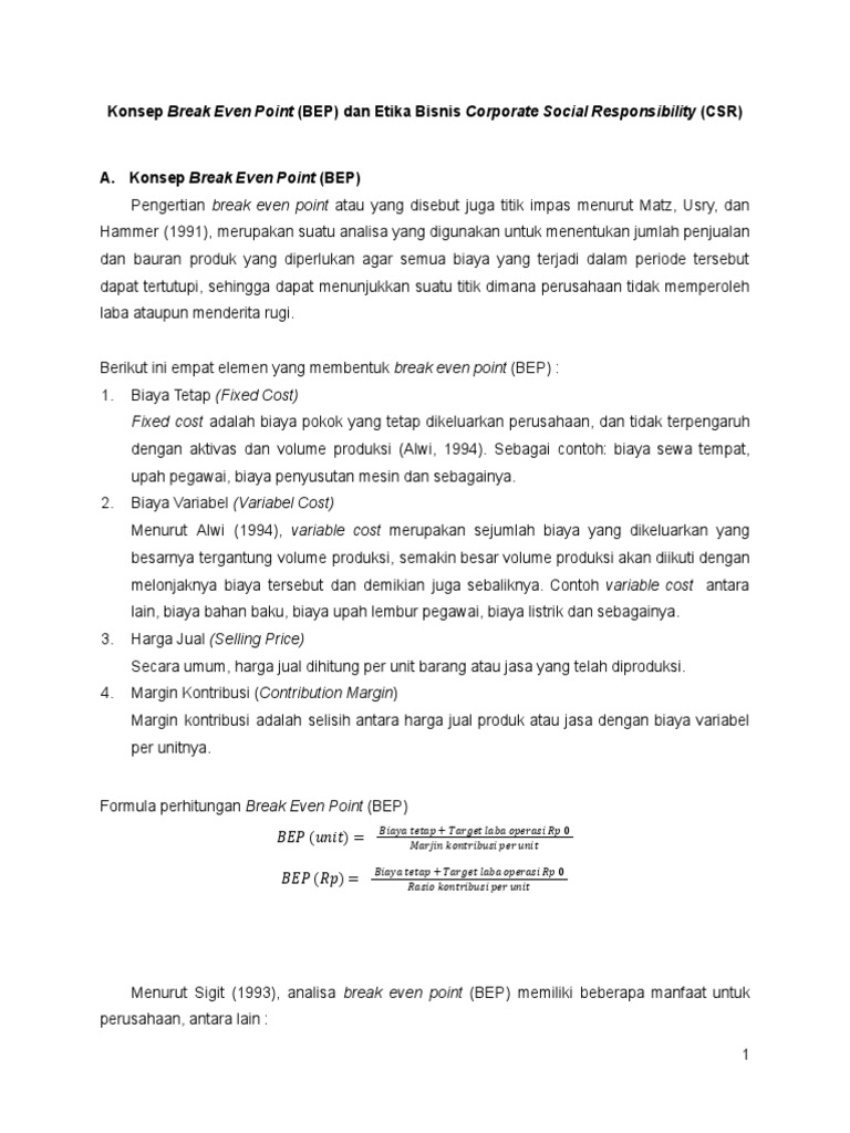 BEP, CSR dan Etika Bisnis CV. XAV Tekstil | PDF