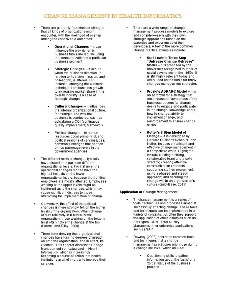 Change Management in Health Informatics (Week 17) | PDF | Health ...