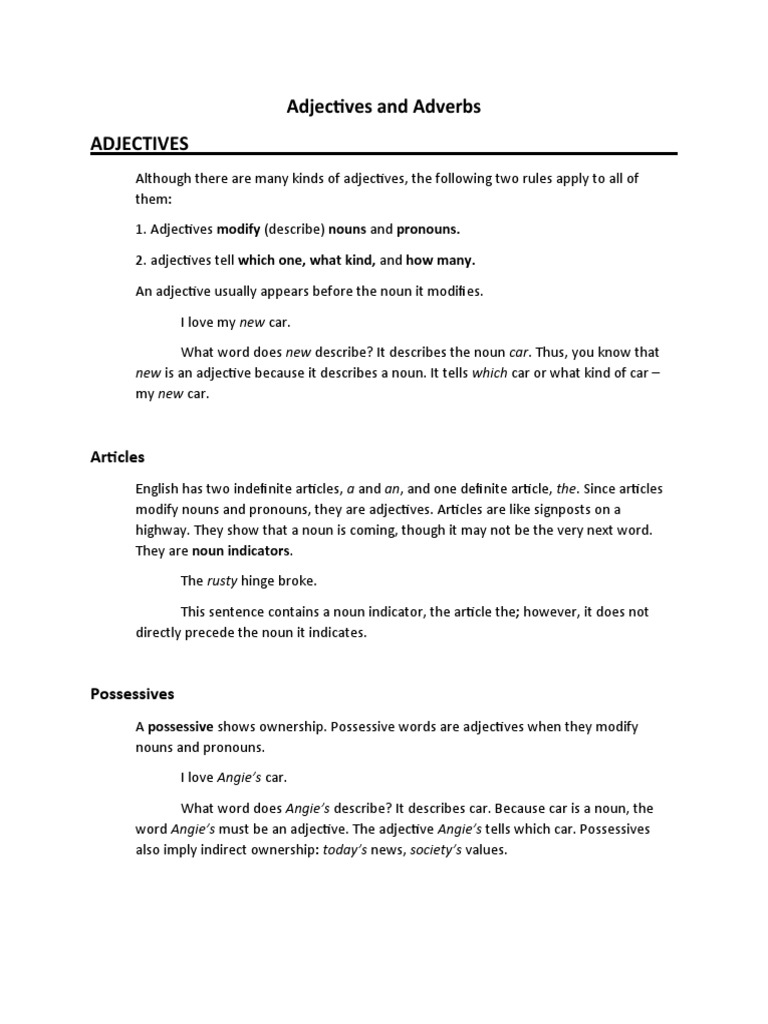 Adjectives and Adverbs Explained | PDF | Adverb | Adjective