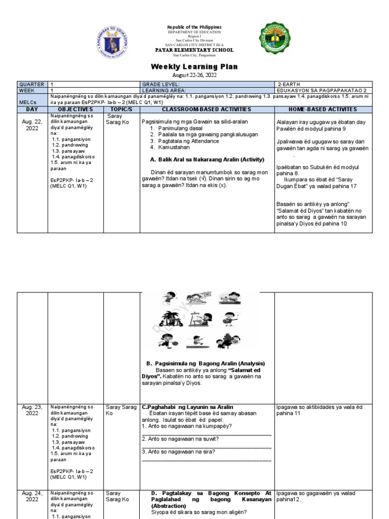 WLP EsP 2 1st Quarter Week 1 | PDF