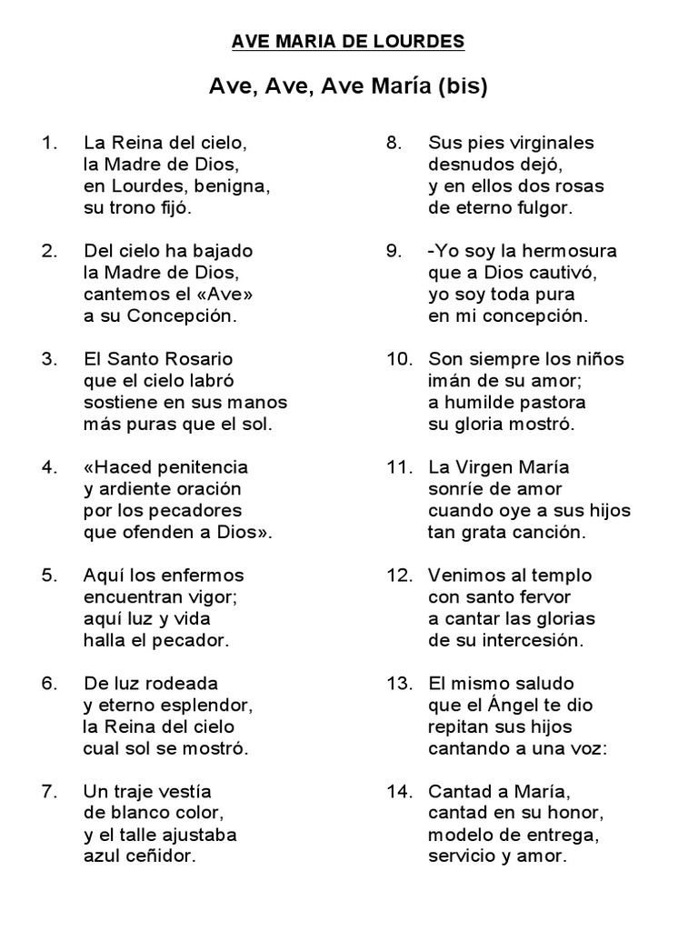 Ave Maria De Lourdes Acordes Pdf María Madre De Jesús Oración