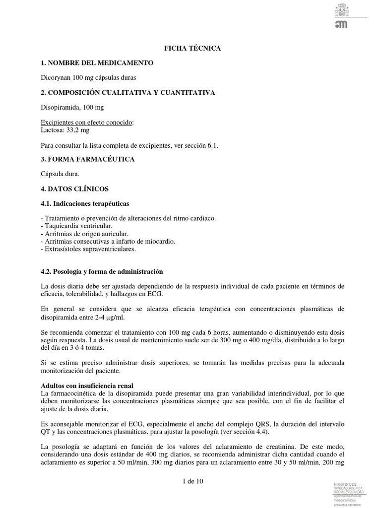 Ficha Técnica 1. Nombre Del Medicamento | PDF | Insuficiencia cardíaca ...