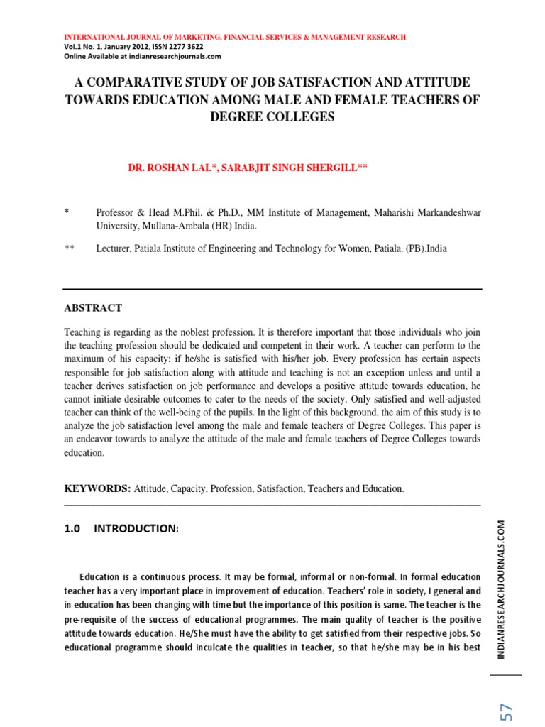 A Comparative Study of Job Satisfaction and Attitude Towards Education ...