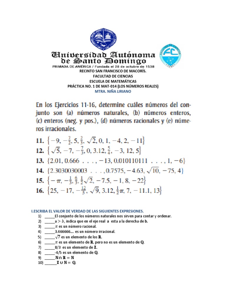 Práctica 1. Los Números Reales. | PDF | Número Real | Número racional