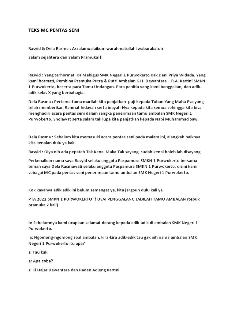 Teks MC Pentas Seni | PDF