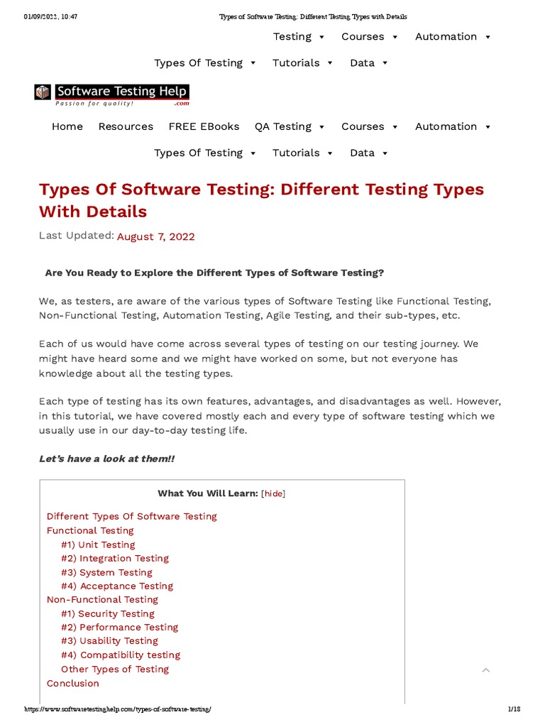 Types of Software Testing - Different Testing Types With Details | PDF ...