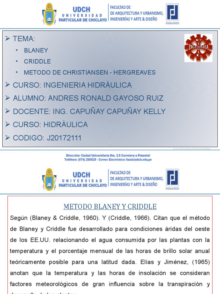 Método Blaney y Criddle en Hidráulica | PDF | Evapotranspiración | Humedad