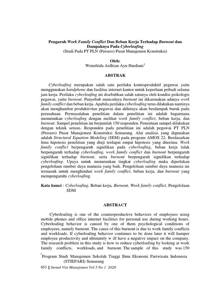 Hardiani - 2020 - Pengaruh Work Family Conflict Dan Beban Kerja Terhadap Burnout Dan Dampaknya ...