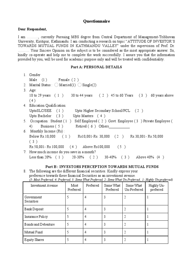 1 Questionnaire Investors Attitude | PDF | Securities (Finance ...