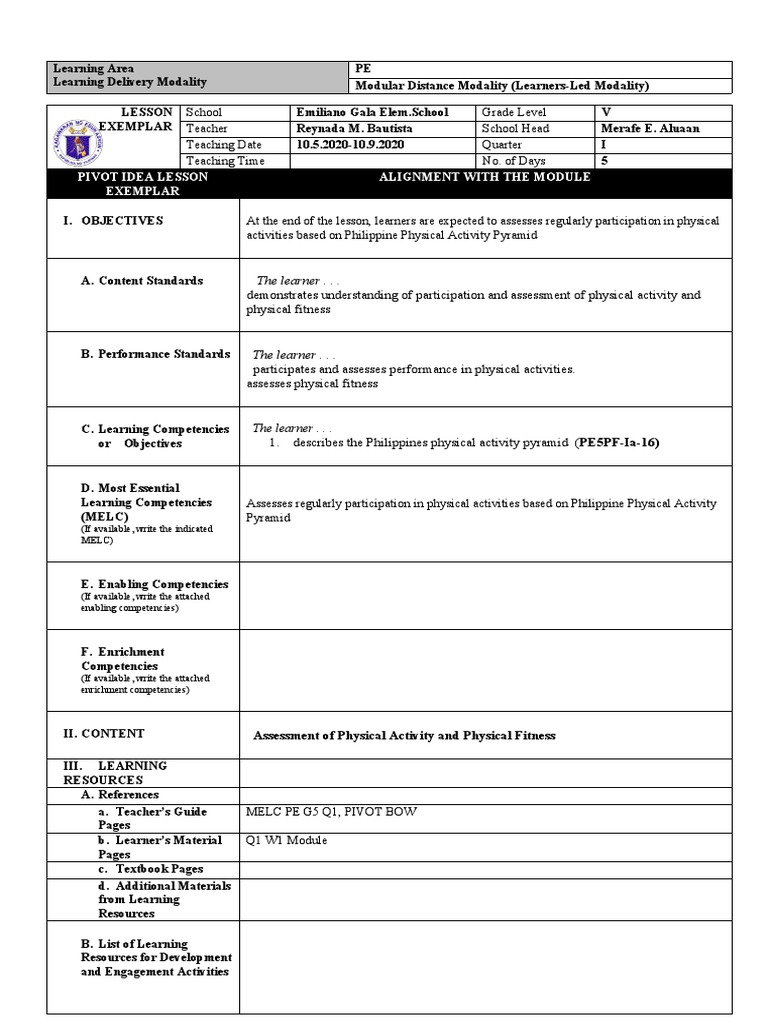 Pivot Idea Lesson Exemplar Alignment With The Module | PDF | Learning | Behavior Modification