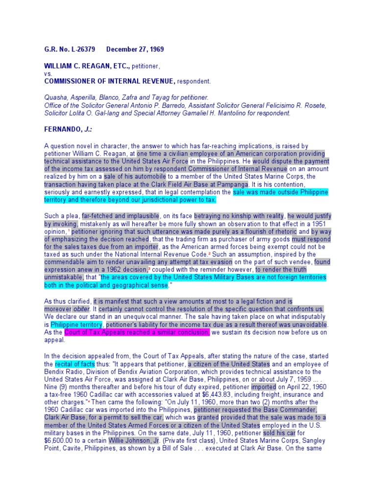 G.R. No. L-26379 December 27, 1969 WILLIAM C. REAGAN, ETC., Petitioner ...