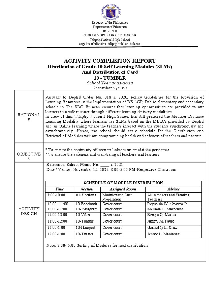 Q1 10 TUMBLR ACR Grade Module Distribution of Card Dec 2 2021 | PDF ...