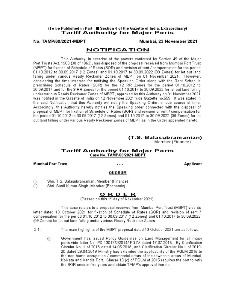 No. TAMP/60/2021-MBPT Mumbai, 23 November 2021 Notification | PDF ...