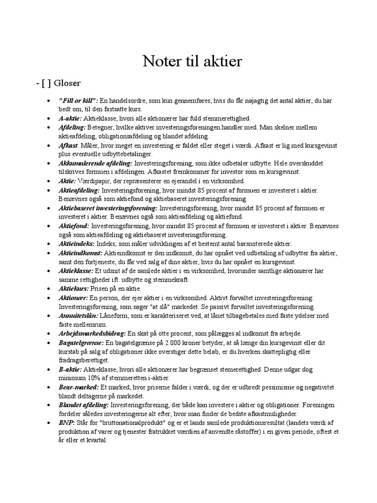 Aktie Noter | PDF