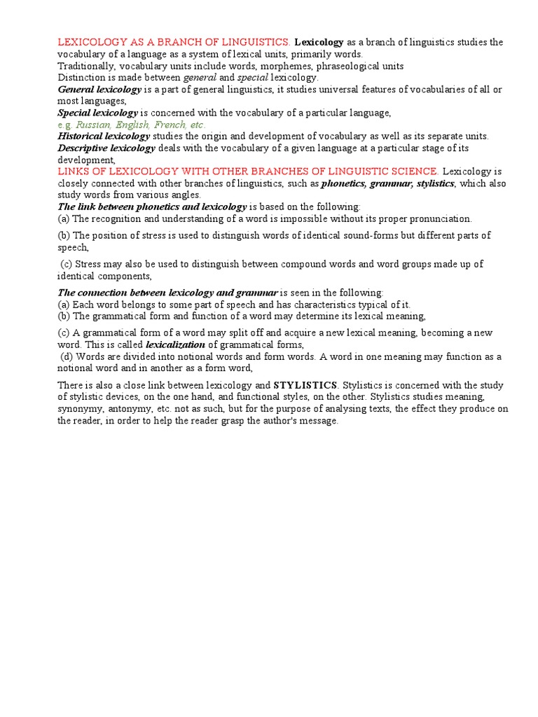 1 Lexicology As A Branch of Linguistics | PDF