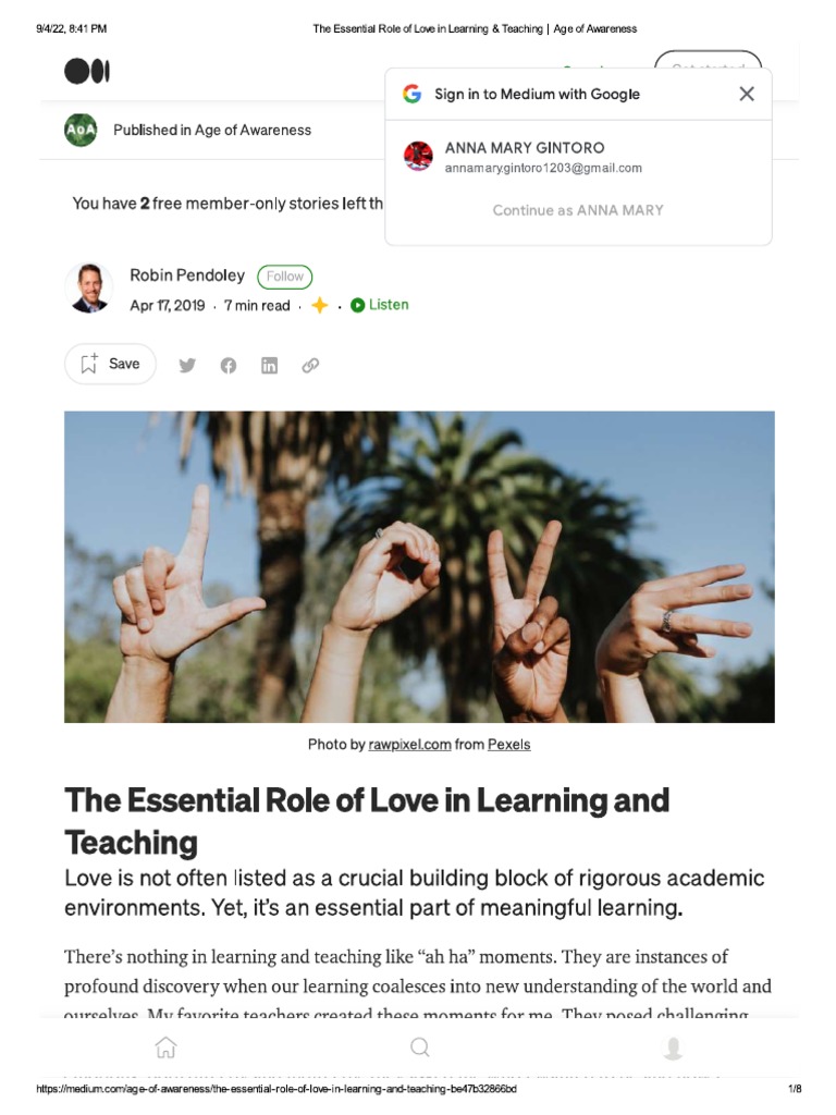The Essential Role of Love in Learning and Teaching | PDF