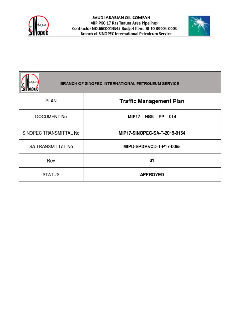 MIP17 HSE PP 014 Traffic Management Plan REV 1 PDF Traffic Road