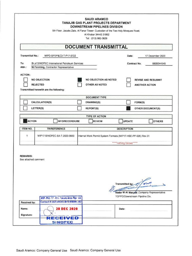 MIP17 – HSE – PP – 026 Sinopec Internal Work Permit System Format Rev ...