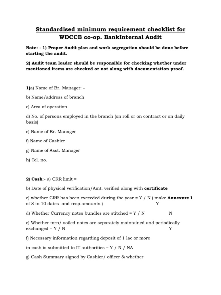 Bank Audit Checklist Overview | PDF | Expense | Cheque