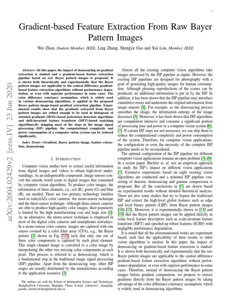Gradient-Based Feature Extraction From Raw Bayer Pattern Images | PDF | Computer Vision ...