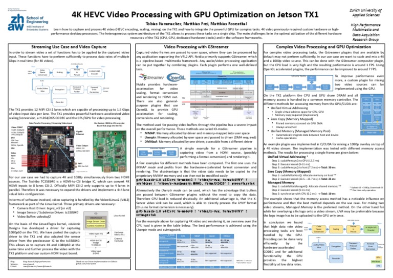 4K HEVC Video Processing With GPU Optimization On Jetson TX1 | PDF | Graphics Processing Unit | Hdmi