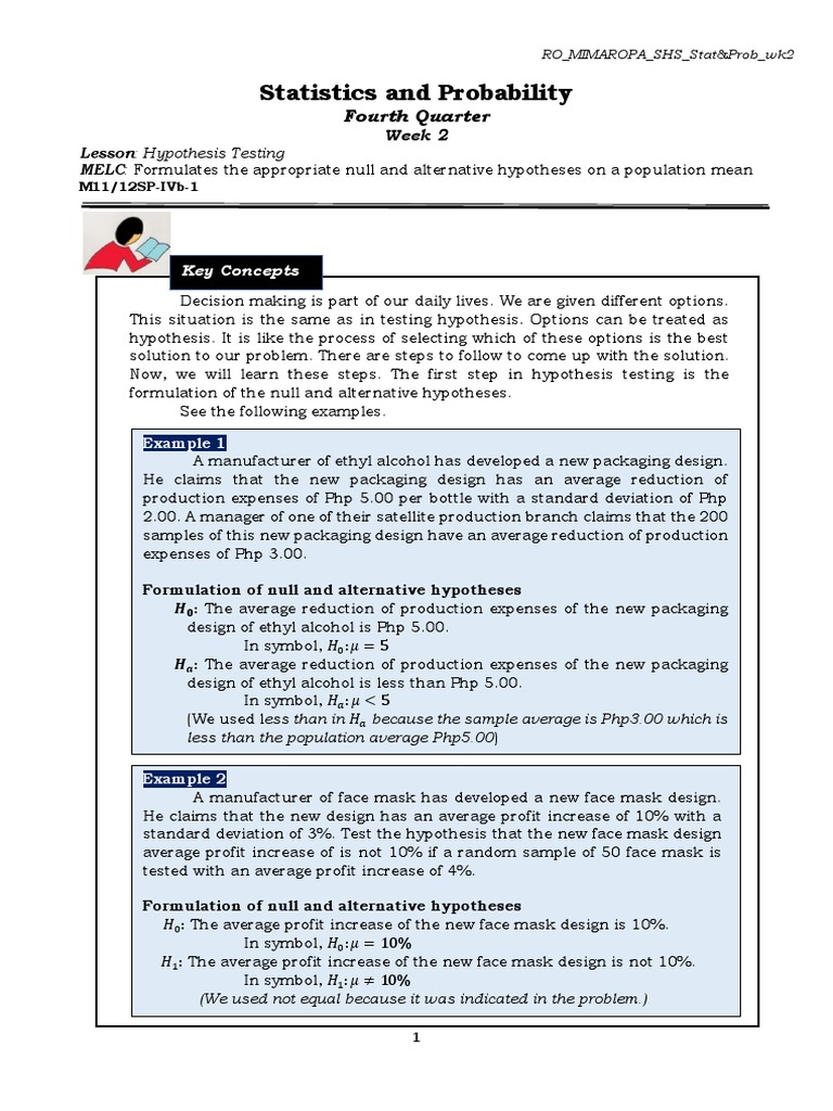 Shs Stat Prob Q4 W2 Download Free Pdf Standard Score Null Hypothesis
