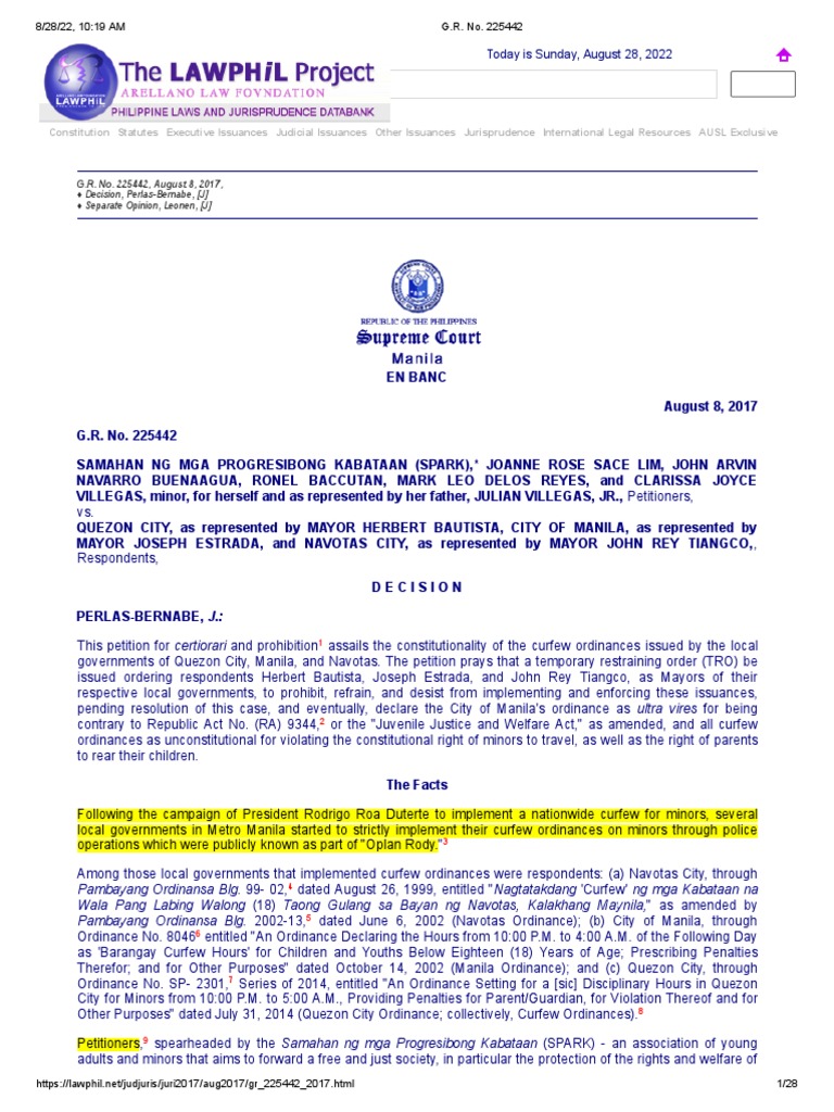 005 SPARK v. Quezon City G.R. No. 225442 | PDF | Overbreadth Doctrine ...