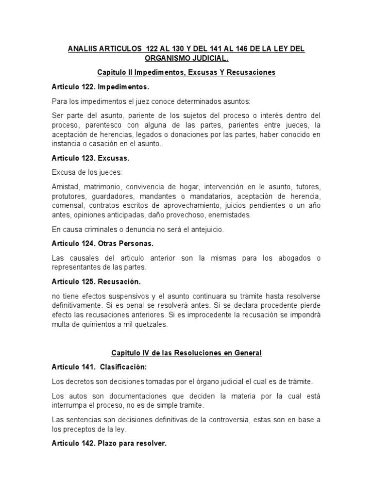 Analiis Articulos 141 Al 146 de La Ley Del Organismo Judicial ...