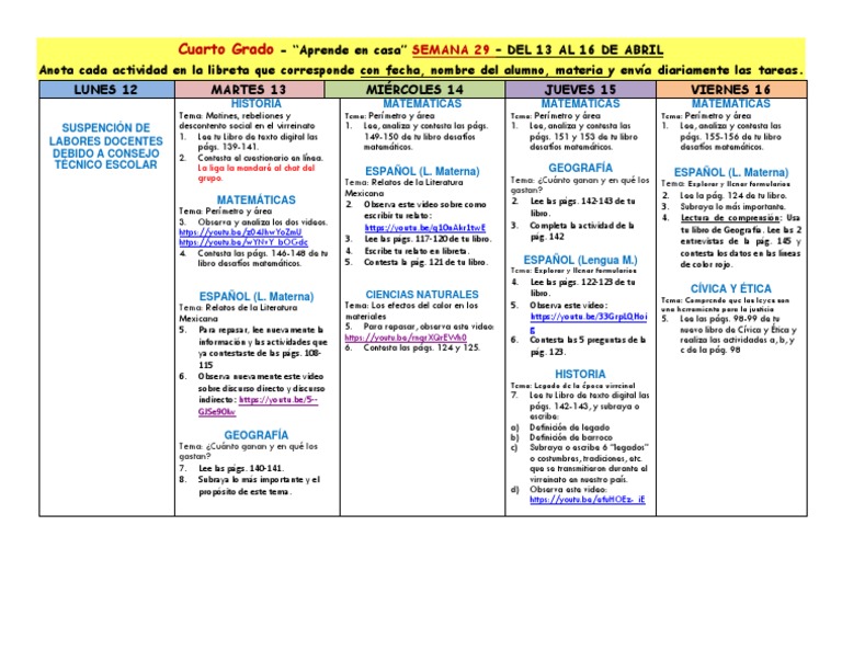 4° Actividades S29 13-16 Mzo | PDF