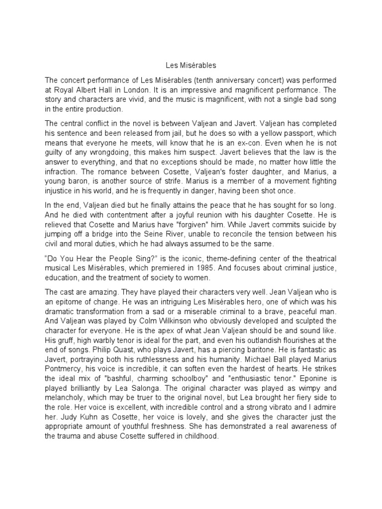 Les Miserables Critique Paper | PDF | Cosette | Les Misérables