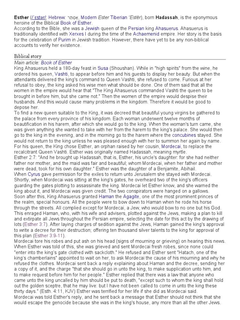 The Story of Esther: How a Jewish Queen Saved Her People from Genocide | PDF | Esther | Book Of ...