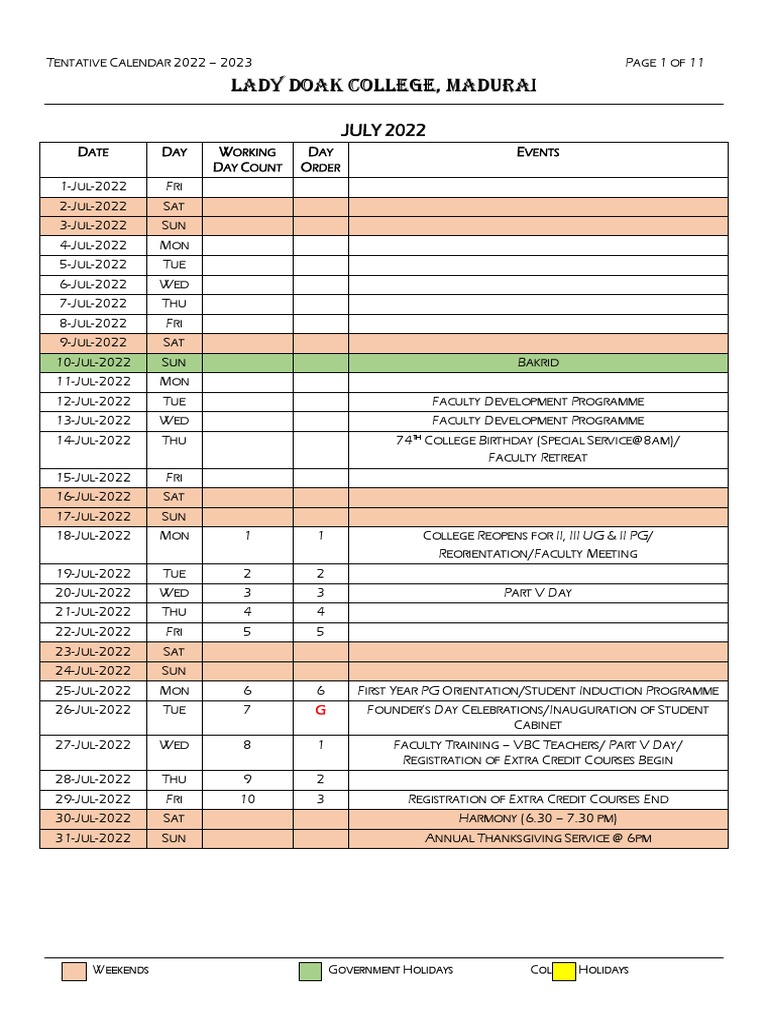 Tentative Calendar - 2022-23 | PDF | Holidays | Public Holiday