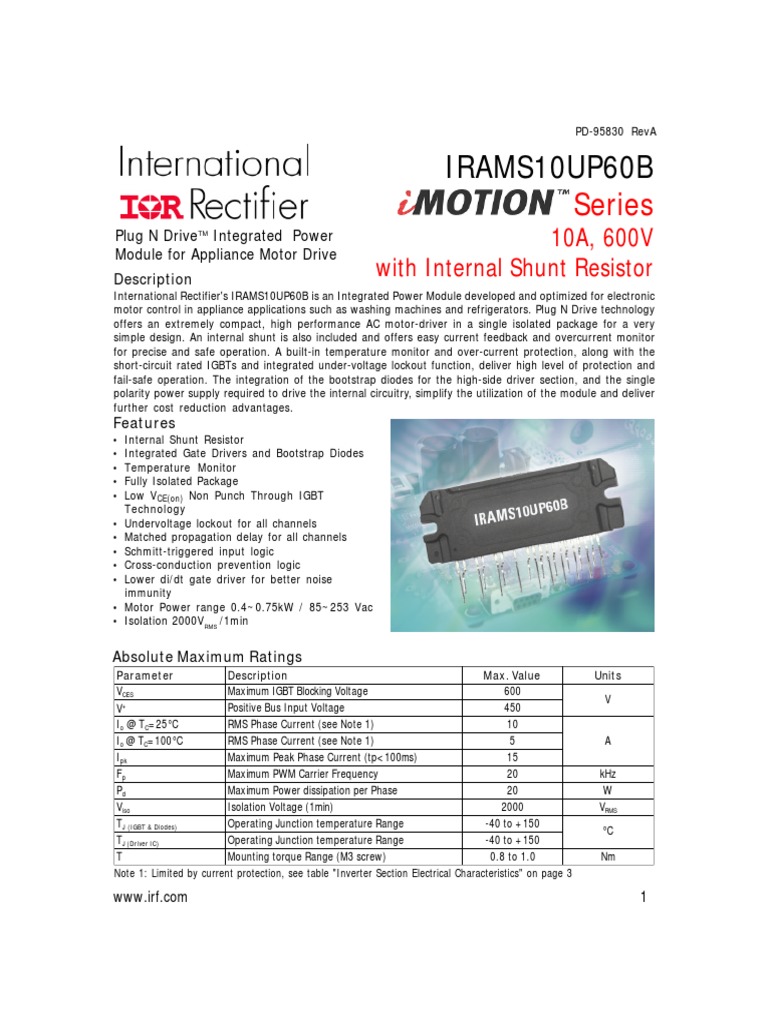 PDF Irams10up60b IRF | PDF | Electrical Engineering | Electric Power