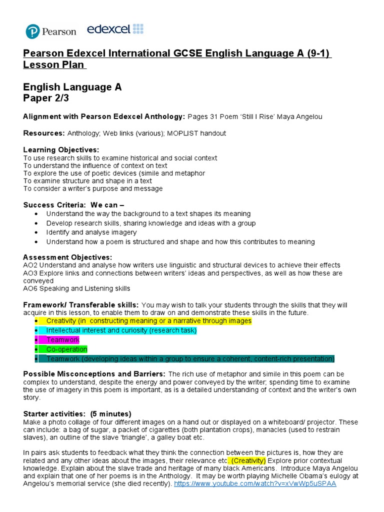 Still I Rise Lesson Planv2 | PDF | Poetry | Metaphor