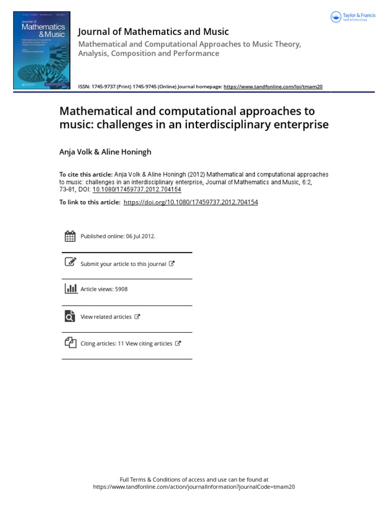 Mathematical and Computational Approaches To Music Challenges in An Interdisciplinary Enterprise ...