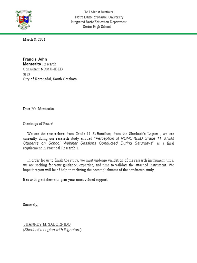 Letter For Instrument Validation 4 | PDF | Behavioural Sciences ...